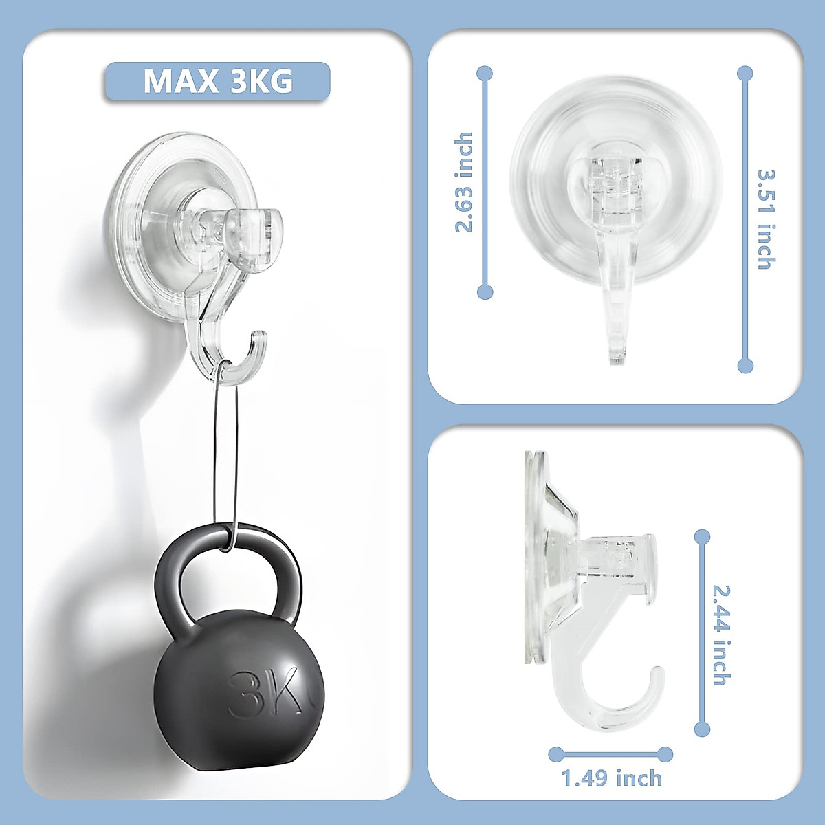 CozyBlue Suction Cup Hooks Heavy Duty - 2 Pack Waterproof Reusable Shower Hooks - Removable for Window, Glass Door, Hangers, Kitchen Tiles, Bathroom Shower Wall…