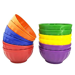 Unbreakable 28-ounce Plastic Bowls Reusable Set of 12 Colored Salad Bowls for Parties, Dishwasher safe, BPA Free