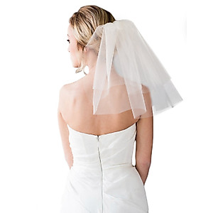 Aukmla Wedding Veil 1 Tier Short Bridal Veil Shoulder Length with Comb (15.74 Inches)