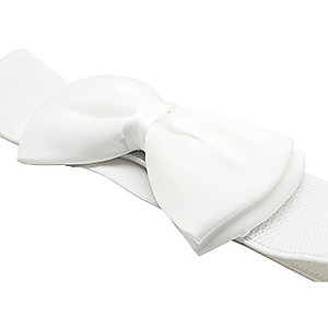 Meta-U Women Flower Elastic Wide Waist Belt (black bow & white bow)