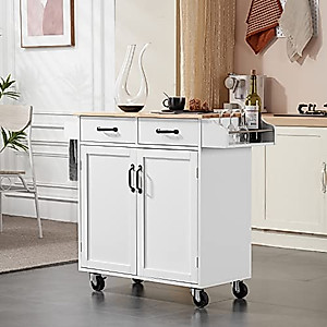 Kitchen Storage Cart Trolley Kitchen Island on Wheels with Storage, Rolling Kitchen Cart Rolling Kitchen Island Cart, Bar Serving Cart, 2-Door Cabinet Compact Trolley on Wheels MDF 99.5 x 40 x 85.5CM