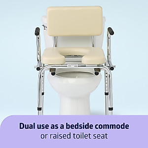 Medline Drop Arm Commode with Padded Seat and Backrest, Durable Toilet Chair for Adults and Seniors, Removable Pail, Splash Guard, Drop Down Arms for Easy Transfer, 350 lb. Weight Capacity, Tan