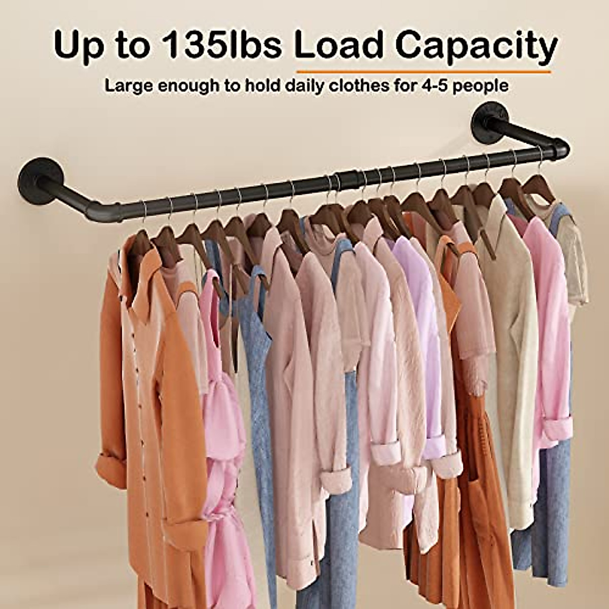 UlSpeed Clothes rack, 38.4in Wall Mounted Industrial Pipe Clothing Rack, Garment Rack Space Saver Hanging Clothes Rack, Heavy Duty Detachable Wall Racks, Multi-Purpose Hanging Rack for Closet, 1 Pack