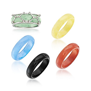 Ross-Simons Multicolored Jade Jewelry Set: 5 Interchangeable Rings With Sterling Silver Ring Jacket. Size 7