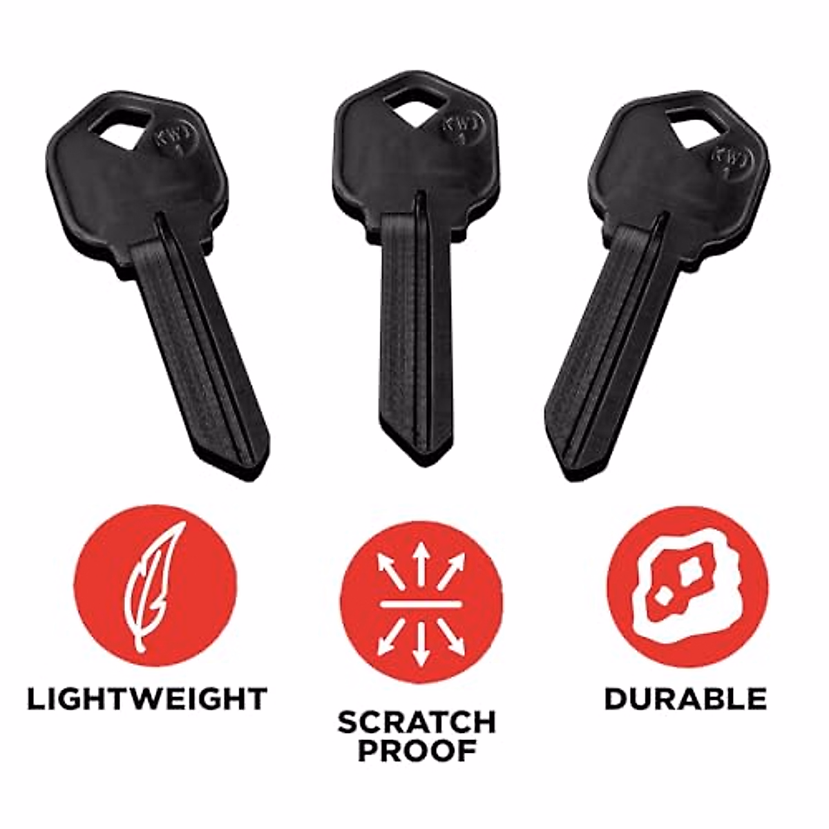 KeySmart AirKey - Aluminum Key Blanks, 75% Lighter, 2X Stronger Than Brass Keys - Durable, Scratch-Free, KW1 Key Blanks Set (3 Pack, Black) KW1 Keys