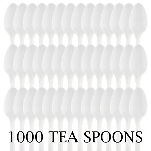 PLASTICPRO Cutlery Plastic Teaspoons Medium Weight Disposable Silverware White (1000 Count)