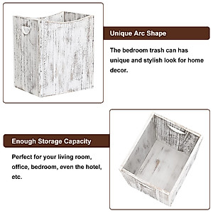 ETELI 2 Packs Wood Trash Can Rustic Waste Basket Small Wooden Garbage Can with Double Handles for Bedroom Bathroom Office Living Room, Rustic Grey White