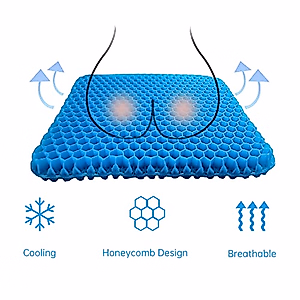 Large Office Chair Cushion Seat Cushions, Cooling Car Wheelchair Bleacher Computer Chair Pad, Gel Seat Cushion for Long Sitting, Coccyx Hip Sciatica Tailbone Lower Back Pain Sore Relief (17"×17")