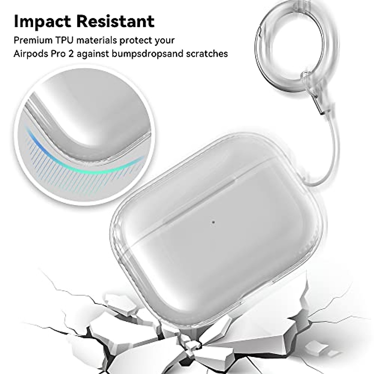 AirPods Pro 2 Case, AirPods Pro 2nd Generation Case Cover 2022,TPU Protective Case with Carabiner/Keychain, Shockproof, Lightweight, Scratch Resistant, Waterproof, Dustproof (Clear)