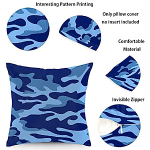 XMNYGJ Blue Camouflage Camo Throw Pillow Covers 20 x 20 Inch Decorative Square Cushion Case Soft Cozy Modern Pillowcase for Couch Sofa Bed Living Room Home Decor