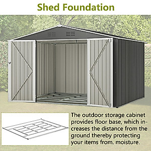 Evedy Outdoor Shed - 10 x 8 FT Storage Sheds Galvanized Metal Shed with Slide Door, Tool Storage Backyard Shed Bike Shed, Tiny House Garden Tool Storage Shed for Backyard Patio Lawn