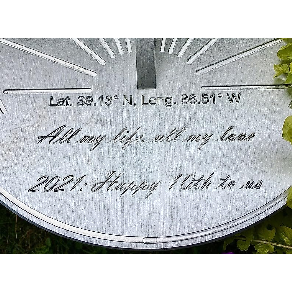10 Year Anniversary Gift Sundial - Custom Engraved & Calibrated 10th Anniversary Gifts For Him Or Her - 10th Anniversary Gifts For Couple -10 Year Tin Anniversary Gifts Sundial