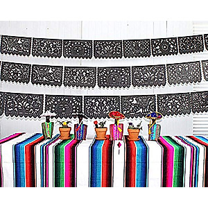 5 Pack Cinco de Mayo Party Decorations, Papel Picado Banner 60 ft Long, Fiesta Black tissue PAPER garland, Mexican Decorations, Weddings, Quinceaneras, Birthdays, Fiesta party supplies, WS250