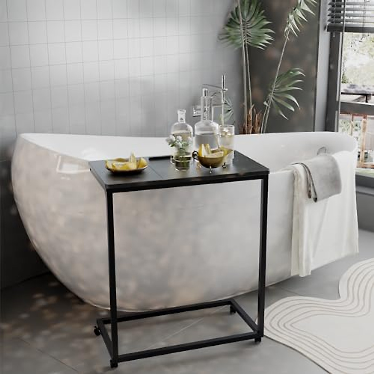 YELNOKU Couch Desk with Lockable Wheels, Slide Sofa Desk with Tiltable Drawing Board, Over Couch Arm Side Table Desk for Eating and Laptops, Portable Ergonomic Laptop Stand for Home Office Work, Black