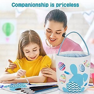 Easter Bunny Basket Bags for Kids, HOTMAI Canvas Cotton Tote Bag Easter Buckets and Eggs Hunt Bag, Personalized Basket Easter Gift for Boys Girls(Blue)