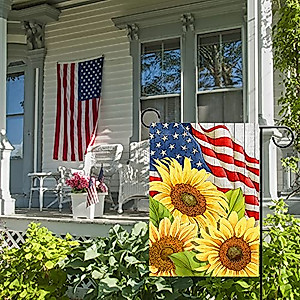 Hzppyz Sunflower 4th of July America Patriotic Garden Flag, Memorial Day Decorative Yard Outdoor Double Sided, Summer USA Spring Burlap Outside Decoration Home Small Decor 12 x 18