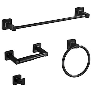 Lamppdcor Towel Rack Set Bathroom Towel Rack Set, 4-Piece Stainless Steel Black Towel Bar Set Includes 16in Hand Towel Bar, Towel Ring, Robe Towel Hooks, Adjustable Toilet Paper Holder