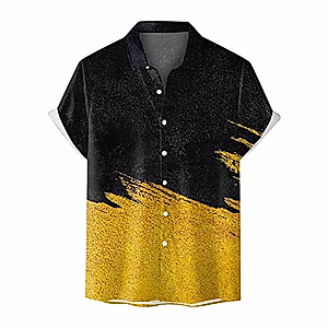 Men Summer Fashion Top Shirt Seaside Leisure Beach Printed Shirt Elegant Button Top Blouse Casual Top Yellow