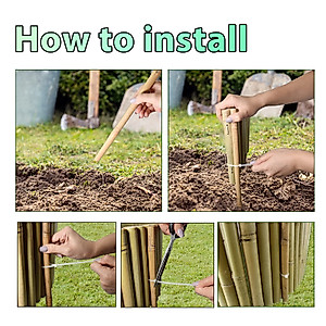 Jollybower 8x39IN Natural Bamboo Edging, Bamboo Garden Border Edging, Outdoor Landscape Edging for Decorative Garden, Patio Flower Garden Bed, Lawn, Yard, Pool Fences（1Pc with 3 Short Bamboo Poles）