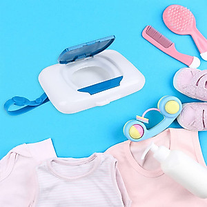 DOITOOL 2Pcs Portable Wipe Dispenser Holder with Lid Refillable Baby Tissue Case for Baby Stroller Travel Bathroom (Blue)