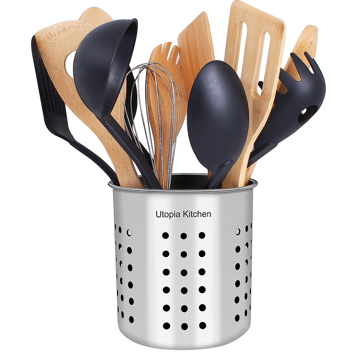 Utopia Kitchen Stainless Steel Cooking Utensil Holder 5 x 5.3 Inches (Silver)