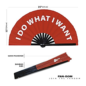 I Do What I Want hand fan foldable bamboo circuit hand fan funny gag slang words expressions statement gifts Festival accessories Rave handheld Circuit event fan Clack fans (Red)