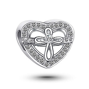 KunBead Holy Bible Birthday Heart Cross Bead Charms for Bracelets Gift for Grandma Sister Mom Best Friend Daughter Mother