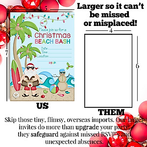 Christmas Invitations with Envelopes – Christmas Beach Bash Holiday Party, 20 Pack 5x7 Double Sided Fill-In Invite Cards with Twenty White Envelopes Perfect for Christmas Birthday Parties