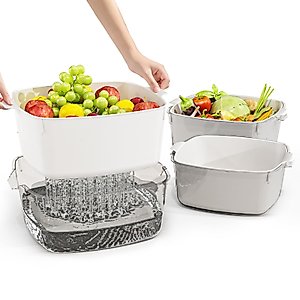 MSHOMELY 6PCS Colander Bowl Kitchen Strainer for Fruit and Vegetable Wash, Food Strainers for Kitchen Plastic Fruit Wash Colander, Strainer and Bowl Set, White-Clear