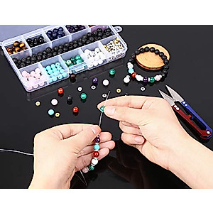 YBLNTEK 400Pcs Lava Beads Stone Rock Beads Rainbow Striped Beads Kit with Chakra Beads Cloisonne Beads Spacer Beads Bracelet String Cord for Diffuser Essential Oils Adult Jewelry Making Supplies