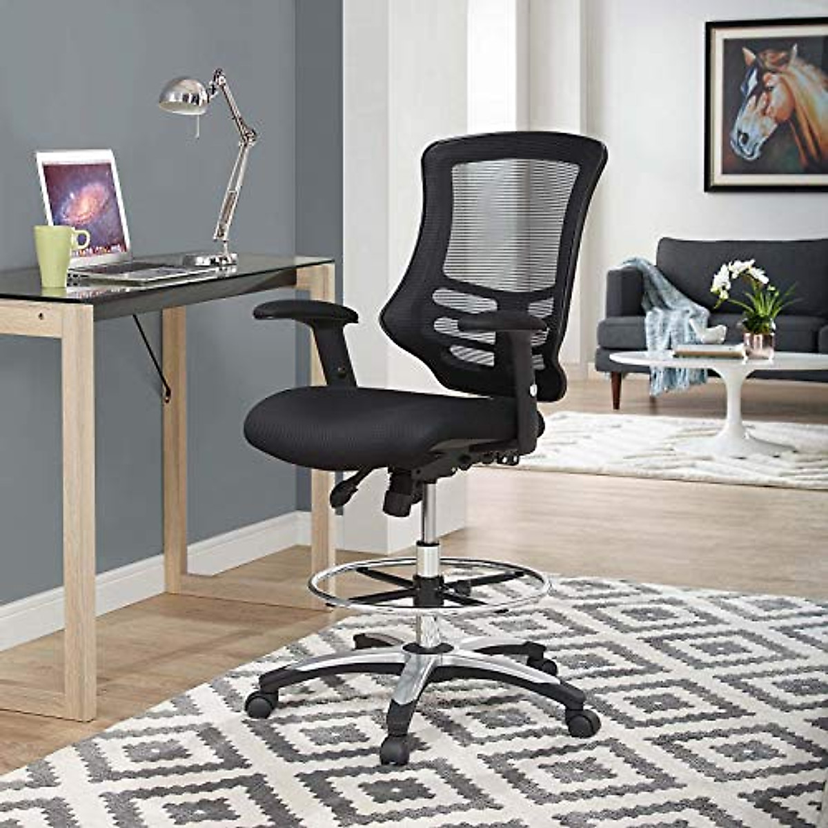 Modway Calibrate Mesh Drafting - Reception Desk Chair - Tall Office Chair in Black
