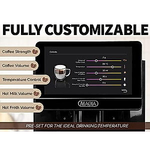 Zulay Magia Super Automatic Coffee Espresso Machine - Durable With Grinder Maker Easy To Use 7” Touch Screen, 19 Recipes, 10 User Profiles