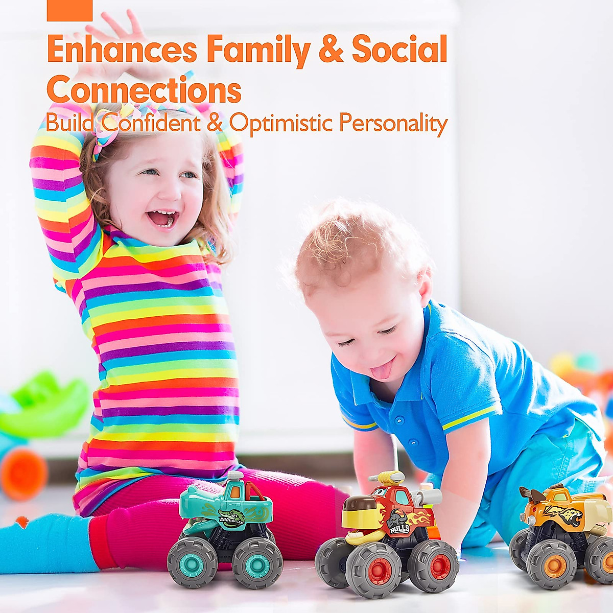 hahaland Toy Cars for 1-Year-Old Boy - Monster Truck Toy Friction Power Bull Cars for Babies Toddlers Boy Toys for Age 1-2 Pull Back Cars for Toddlers 1-3 Toys for 2 Year Old Boy