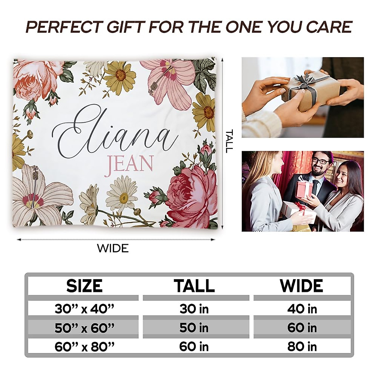 Personalized Baby Girl Blanket with Name Vintage Floral Custom Baby Blanket, Gift for Baby Shower, Vintage Baby Blanket, Nursery Blanket, Crib Blanket