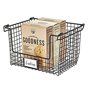 iDesign Classico Storage Basket with Handles for Pantry, Kitchen, Bathroom, Countertop, and Desk Organization, 12" x 10" x 7.75", Stackable-Large