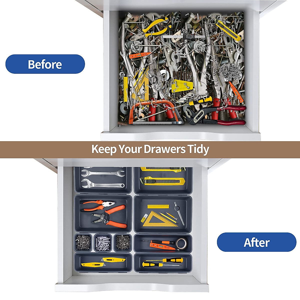 32-Pack Tool Box Organizer, Tool Drawer Organizer, Workbench Toolbox Organization, Rolling Tool Chest Tray Dividers Set, Cart Cabinet Storage Box for Hardware, Parts, Screws, Nuts