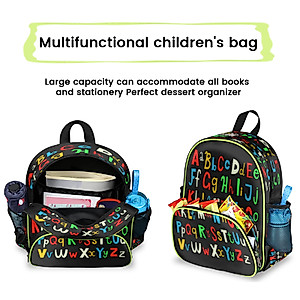 Education Alphabet Kids Backpack for Boys Girls, Rainbow Letter Toddler Bag Kindergarten Children Bag Preschool Nursery Travel Bag with Chest Strap Small Backpack