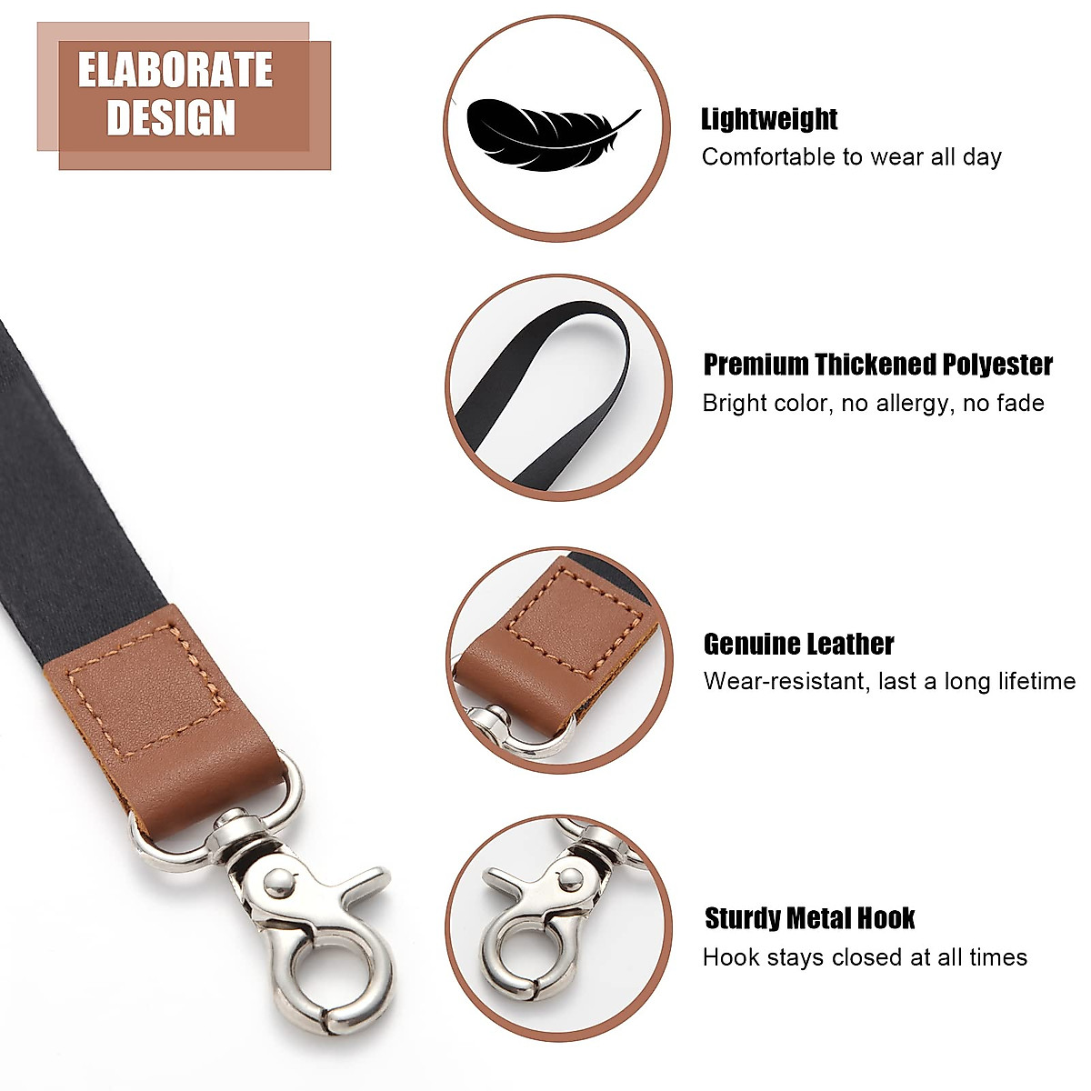 Lanyards for Keys, Black Keychain Long Lanyard for Women Men, Cute Neck Lanyard for ID Badges Wallet