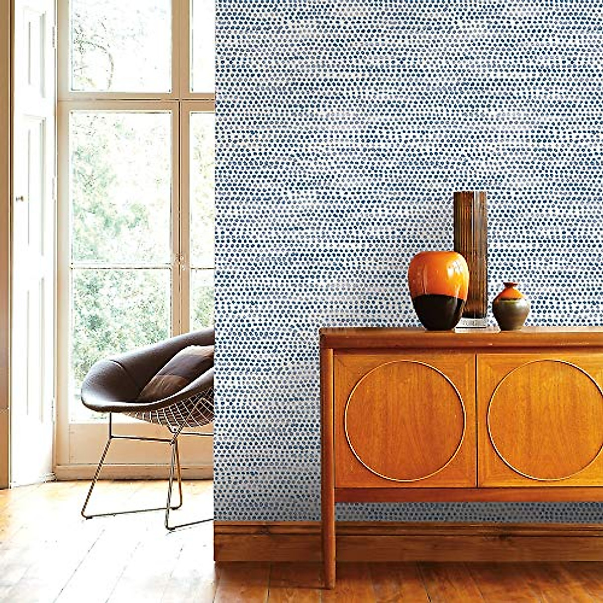 Tempaper Blue Moon Moire Dots Removable Peel and Stick Wallpaper, 20.5 in X 16.5 ft, Made in the USA