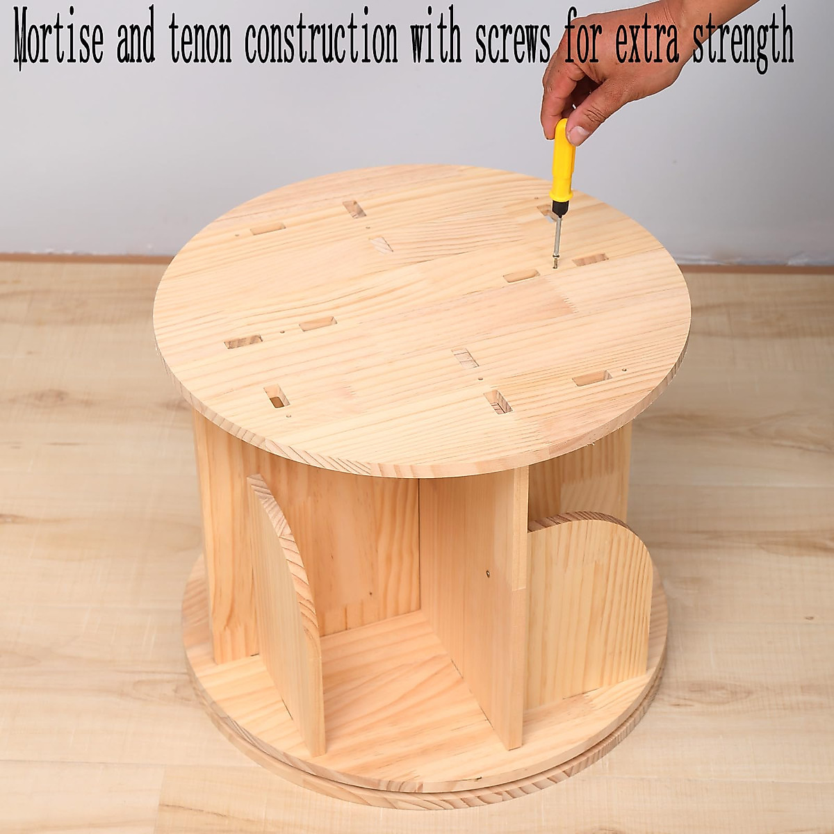 FDHUIJIA Rotating Bookshelf 360 Display Floor Standing Bookcase Storage Rack for Kids&Adults Solid Wood Book Shelf (2tier)