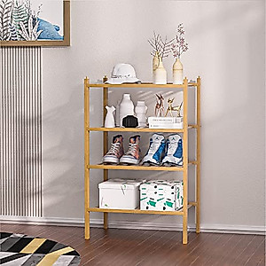OYREL 4 Tier ,100% Natural Bamboo Wooden ,Stackable ,Narrow Shoe Rack Organizer,Entryway Shoe Rack,Small Shoe Rack Wood, for Closets,Shoe Stand