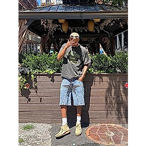 Aelfric Eden Men's Star Patchwork Denim Shorts Mid Rise Stretchy Patchwork Jeans Shorts Casual Denim Shorts Streetwear