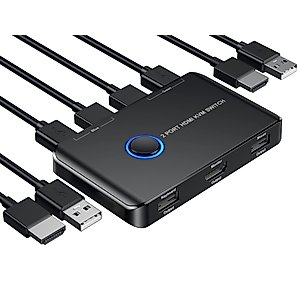 KVM Switch, Giimake KVM Switch HDMI,USB KVM Switch for 2 Computers Sharing One HD Monitor and Keyboard Mouse, Support 4K@60Hz,2 HDMI Cables and 2 USB Cables Included