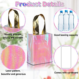 Jutom 20 Pieces Iridescent Gift Bags Bulk Reusable Tote Bag Party Favor Bags with Glossy Finish Birthday Gift Bags with Handles for Christmas Party Wedding(6 x 3 x 8 Inch,Pink)