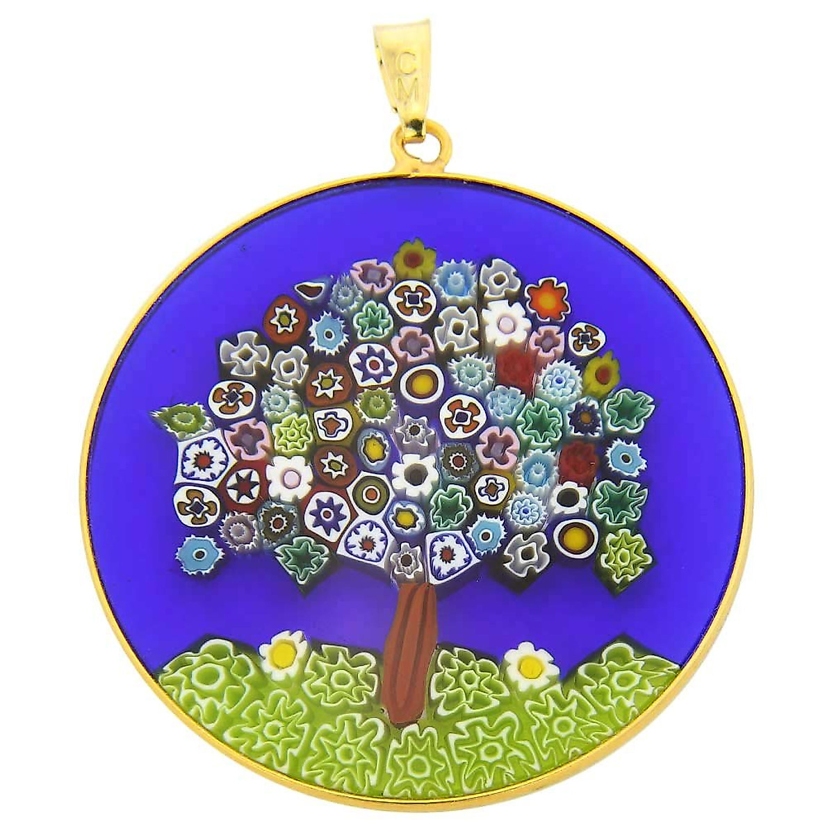 Glass Of Venice Murano Glass Millefiori Pendant Tree of Life in Gold-Plated Sterling Silver Frame 1-1/2 Murano Glass Jewelry Pendant for Women