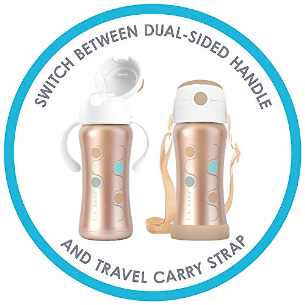 L.A. Baby Ultimate Stainless Steel Insulated Straw Sippy Cup | 9oz Toddler Water Bottle with Straw | Insulates 10+ Hours | Medical Grade Stainless Steel | Spill-Proof Design - Rose Gold