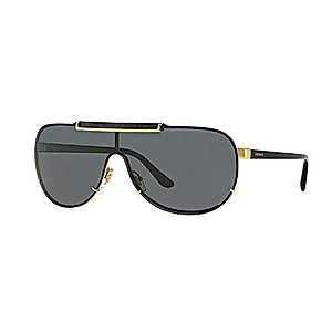 Versace VE2140 100287 40M Gold/Grey Pilot Shield Sunglasses For Men For Women + BUNDLE with Designer iWear Eyewear Kit…