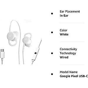 Google Pixel USB-C Earbuds Wired Headset for Pixel Phones - White