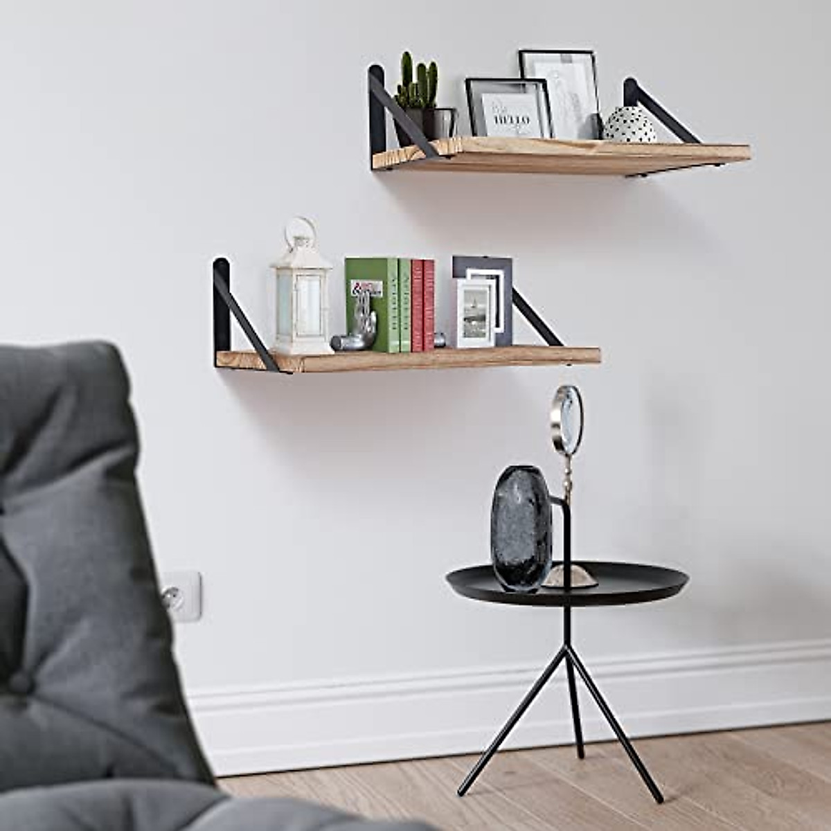 Floating Shelves, Wall Mounted Shelves Set of 2, Rustic Farmhouse Shelves with Large Storage, 12 Inch Deep Shelves Wide Display Ledges for Living Room Kitchen Bathroom Bedroom Carbonized Black