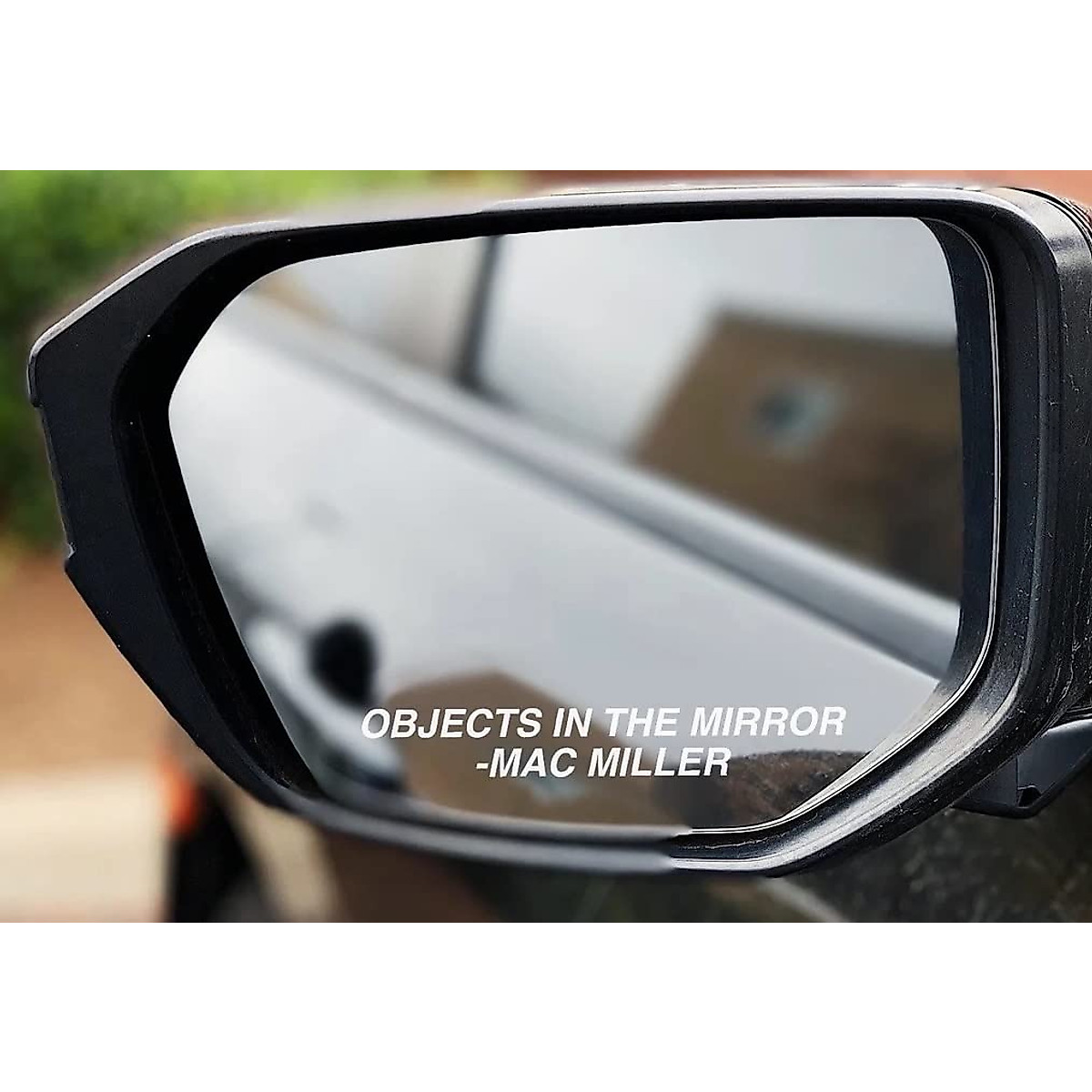 Objects In The Mirror Mac Side Mirror Window Decal Sticker 4 inch Wide White Color